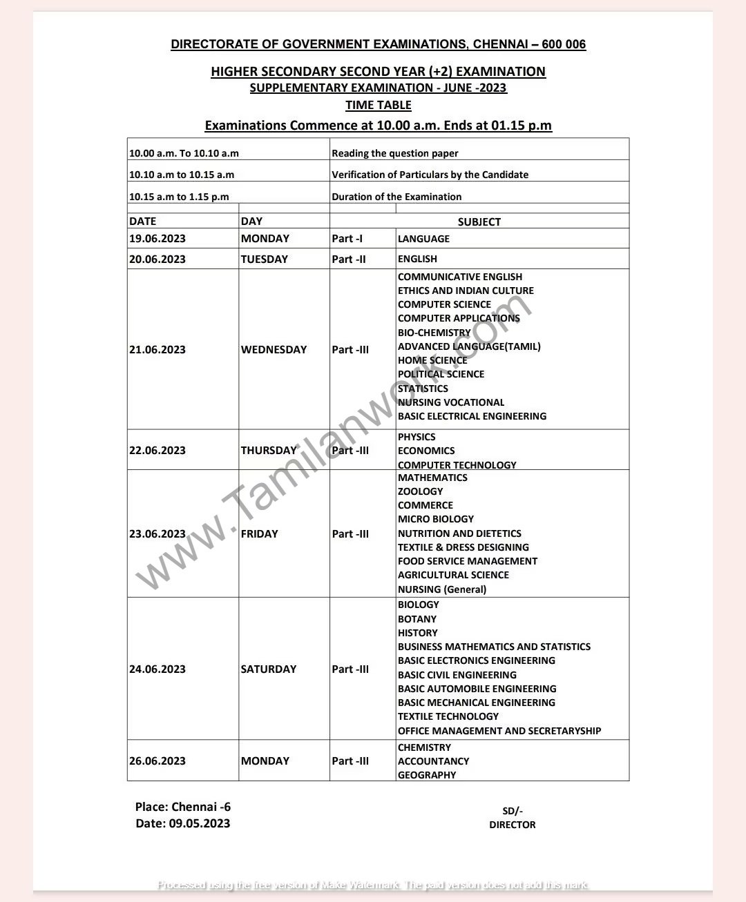 TN 12th Supplementary Exam Time Table 2023 Released at dge.tn.gov.in